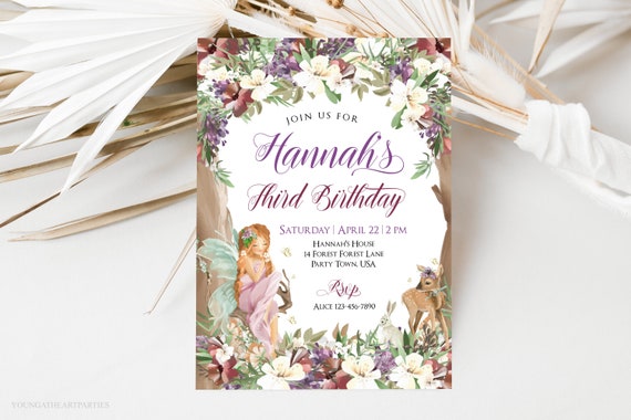 Woodland Fairy Birthday Invitation Enchanted Forest Birthday Invite 
