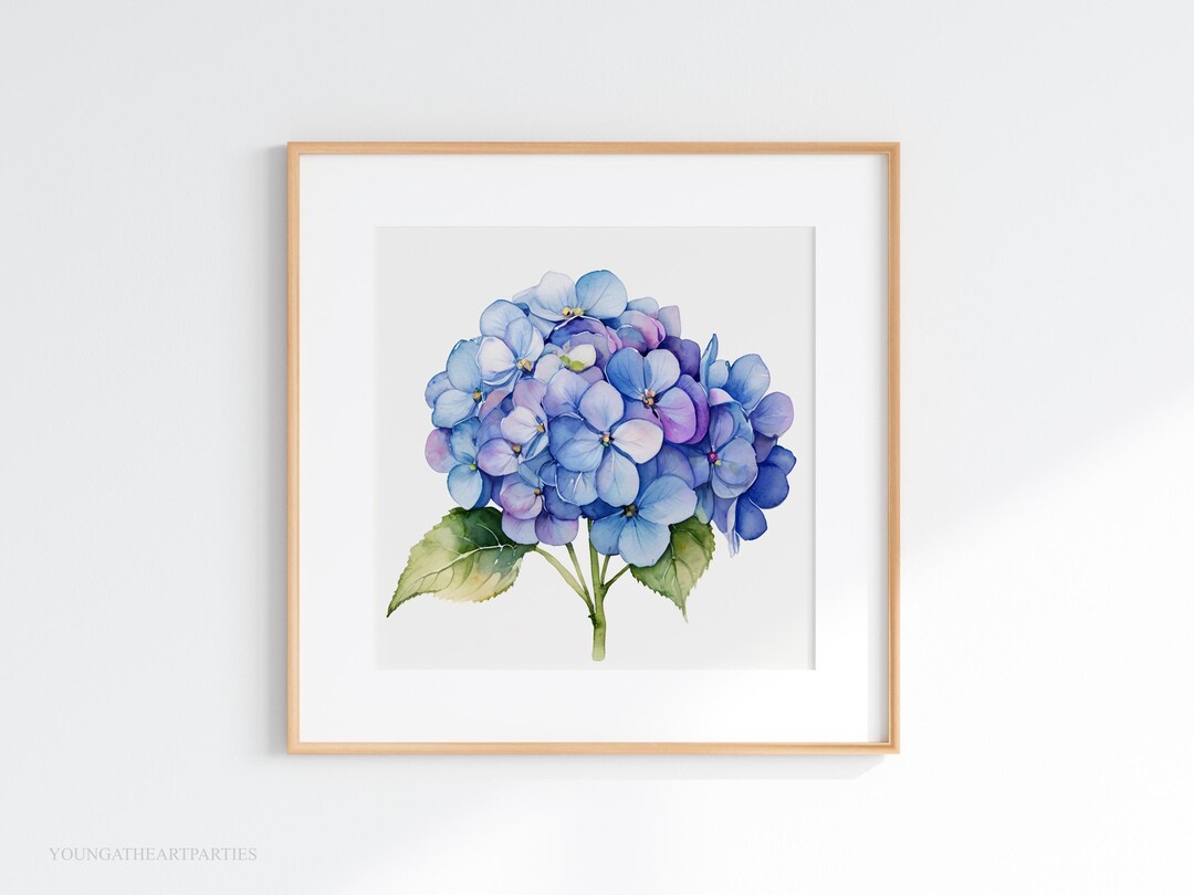 Printable Blue Hydrangea Art, Botanical Blue Floral Art Print, Blue ...