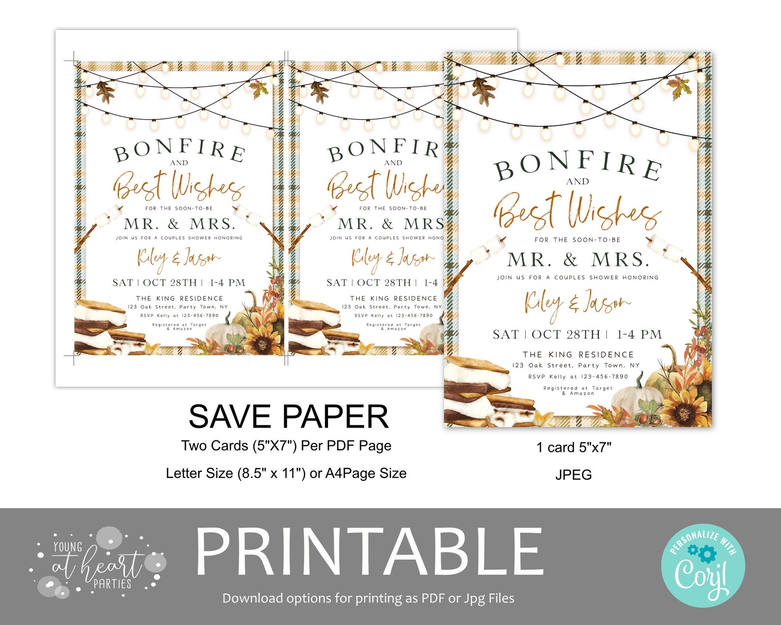 Editable Fall Bonfire Couples Shower Invitation Rustic - Etsy