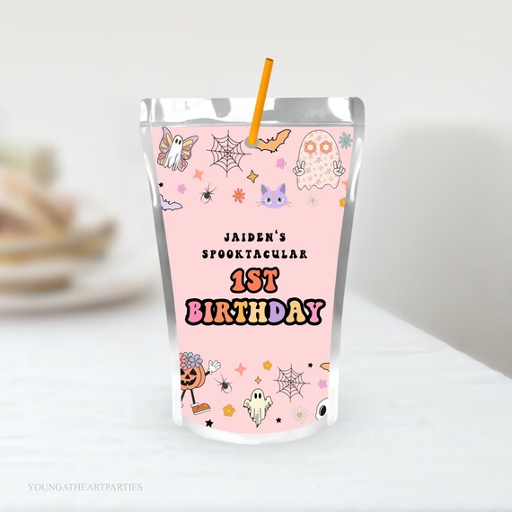 Groovy Pink Spooky Capri Sun Labels Editable Hippie Halloween - Etsy