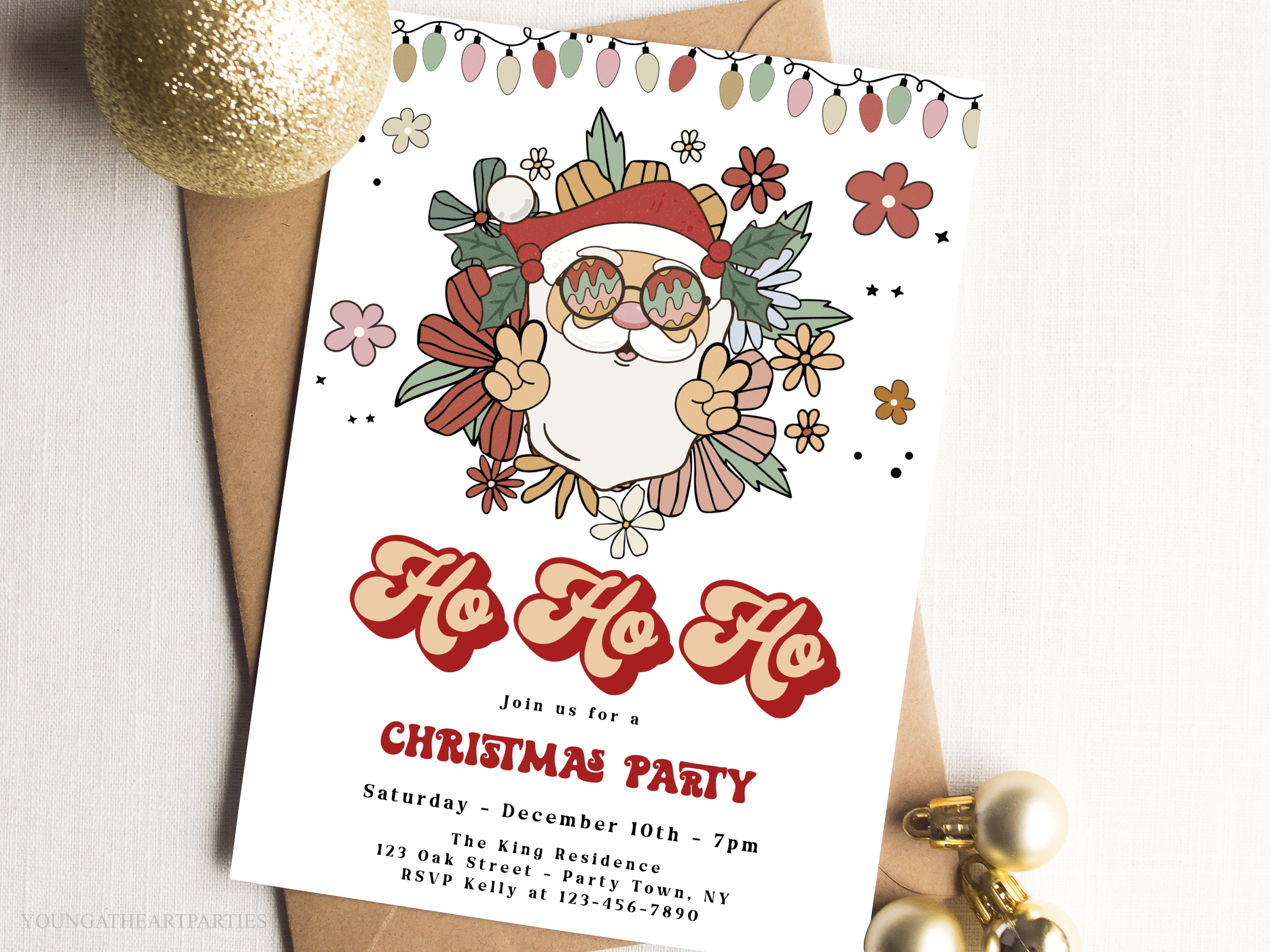 Editable Retro Groovy Santa Christmas Party Invitation Groovy - Etsy