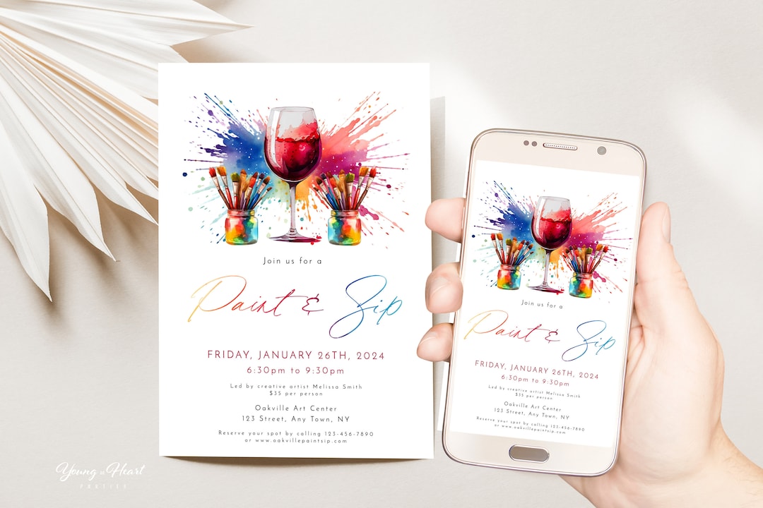 Paint and Sip Party Invitation, Wine and Paint Party, Adult Painting ...
