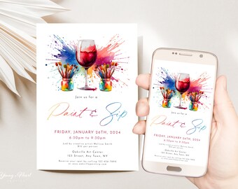 Sip and Paint Party Digital Invitation Template - Etsy