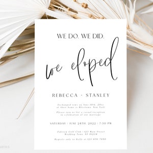 Minimalist Elopement Invitation, Modern Elopement Party Invite, We Do ...