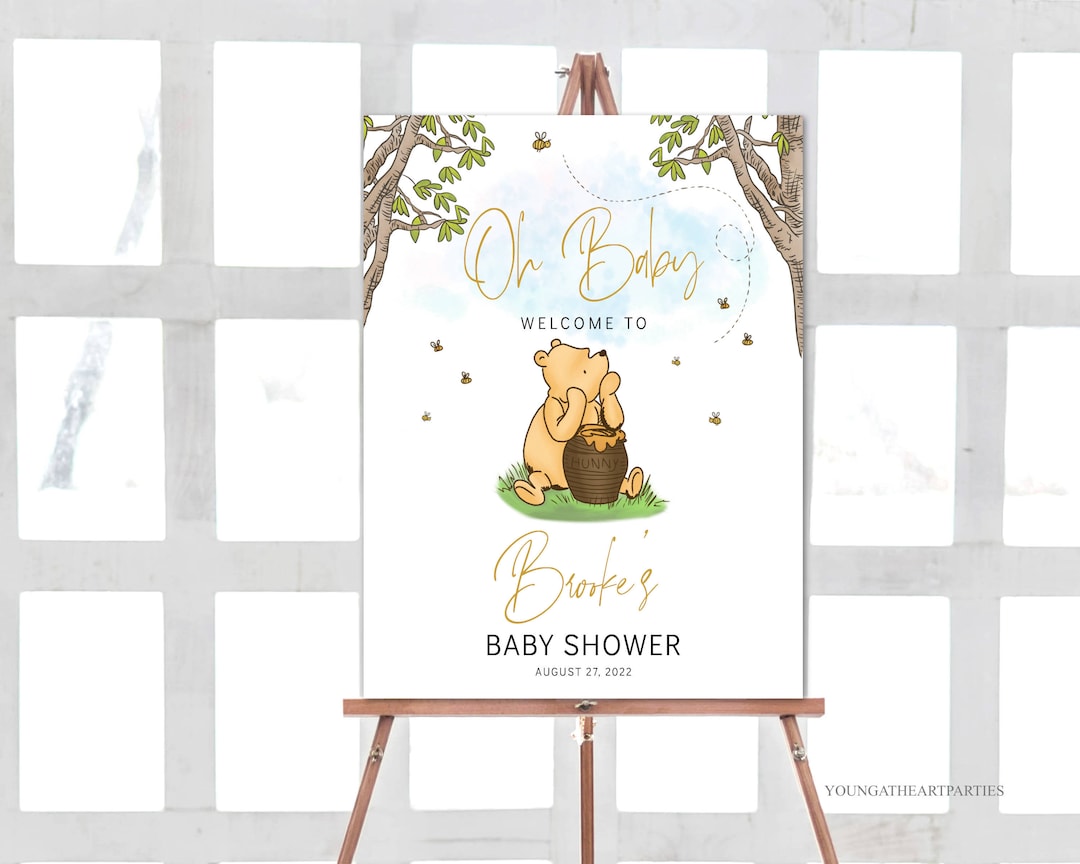 Classic Winnie the Pooh Baby Shower Welcome Sign Template, Editable ...