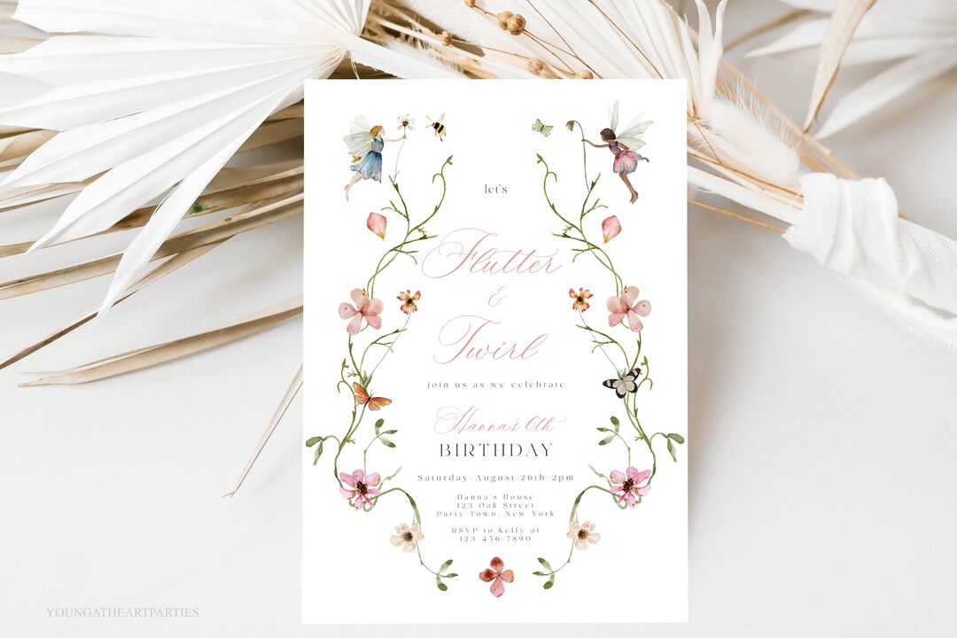 Enchanted Woodland Fairy Birthday Invitation, Boho Fairy Birthday Party ...