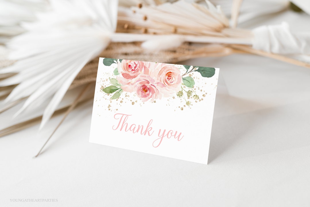 Blush Pink Floral Folded Thank You Card Template, Editable Blush Pink ...