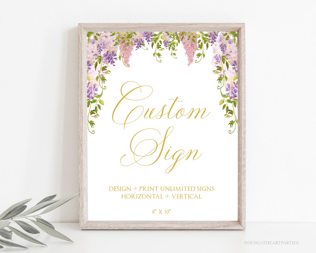 Editable Purple Pink Wisteria Custom Signs, Make Your Own Bridal Shower ...