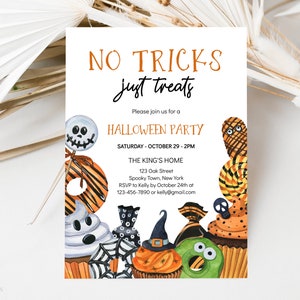 No Tricks Just Treats Halloween Party Invitation Editable - Etsy