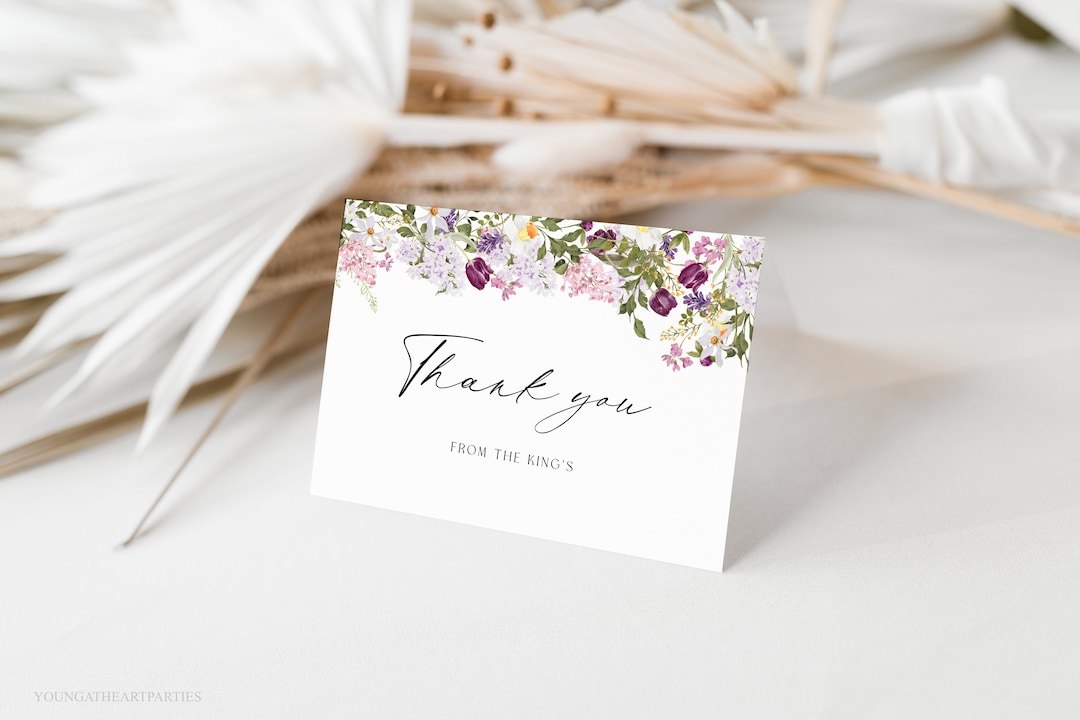 Spring Flowers Thank You Card Template, Thank You Card Printable ...