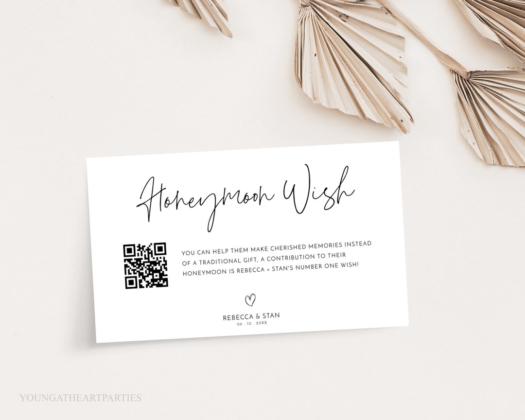 Honeymoon Wish Card With QR Code Template, Editable Minimalist Wedding ...