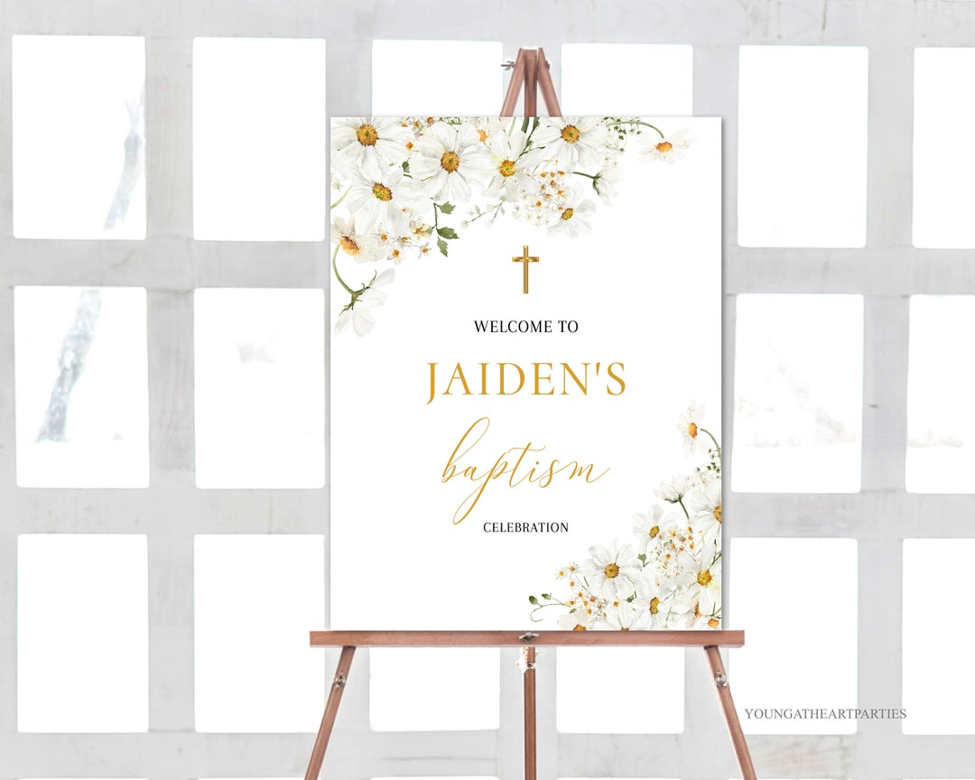 Daisy Baptism Welcome Sign Template, Editable Baptism Welcome Sign ...