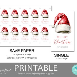 Editable Red Santa Hat Gift Tag Holiday Favor Tag Merry Christmas Gift ...