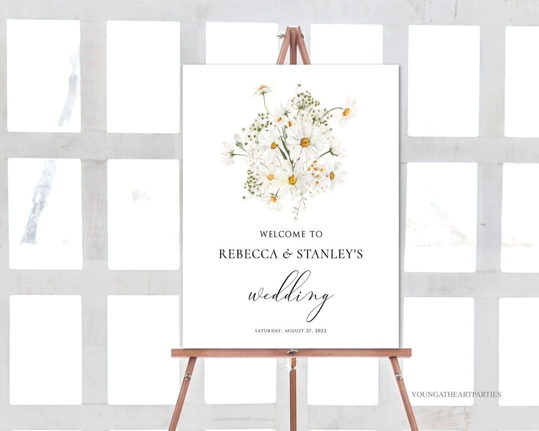 Daisy Wedding Welcome Sign Template, Summer Yellow Floral Wedding ...