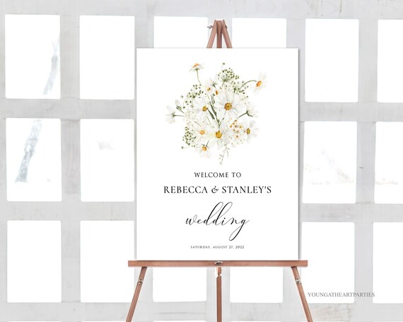 Daisy Wedding Welcome Sign Template, Summer Yellow Floral Wedding ...