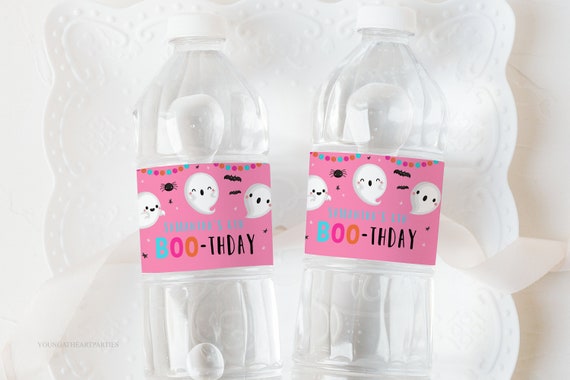Halloween Pink Ghost Water Bottle Label Template, Cute Ghost Halloween ...