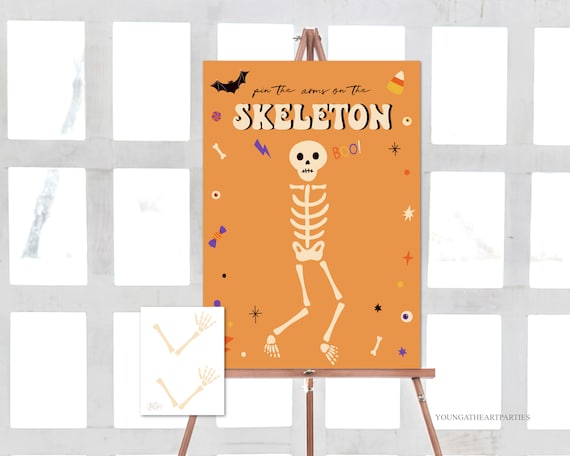 Halloween Party Games, Pin the Arms on the Skeleton Game Board ...