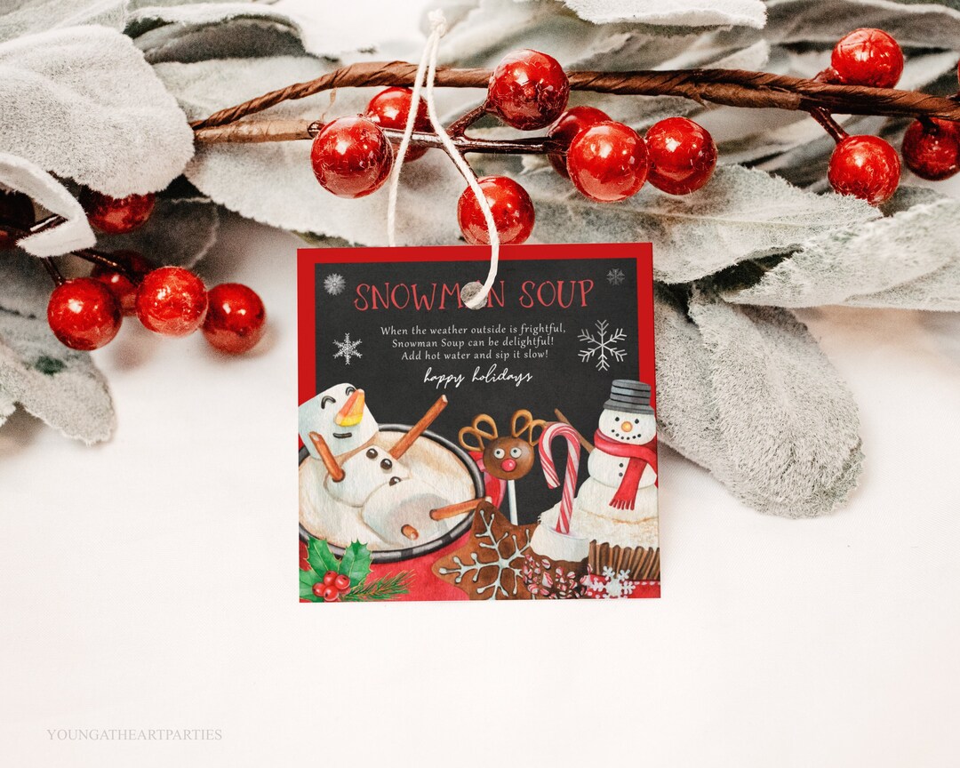 Snowman Soup Gift Tag, Snowman Soup Christmas Party Favor Sticker, Hot ...