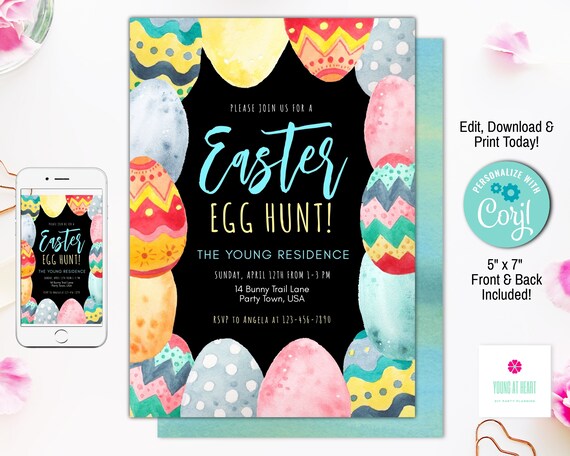 EDITABLE Easter Invitation, Easter Egg Hunt Party, Spring Party ...