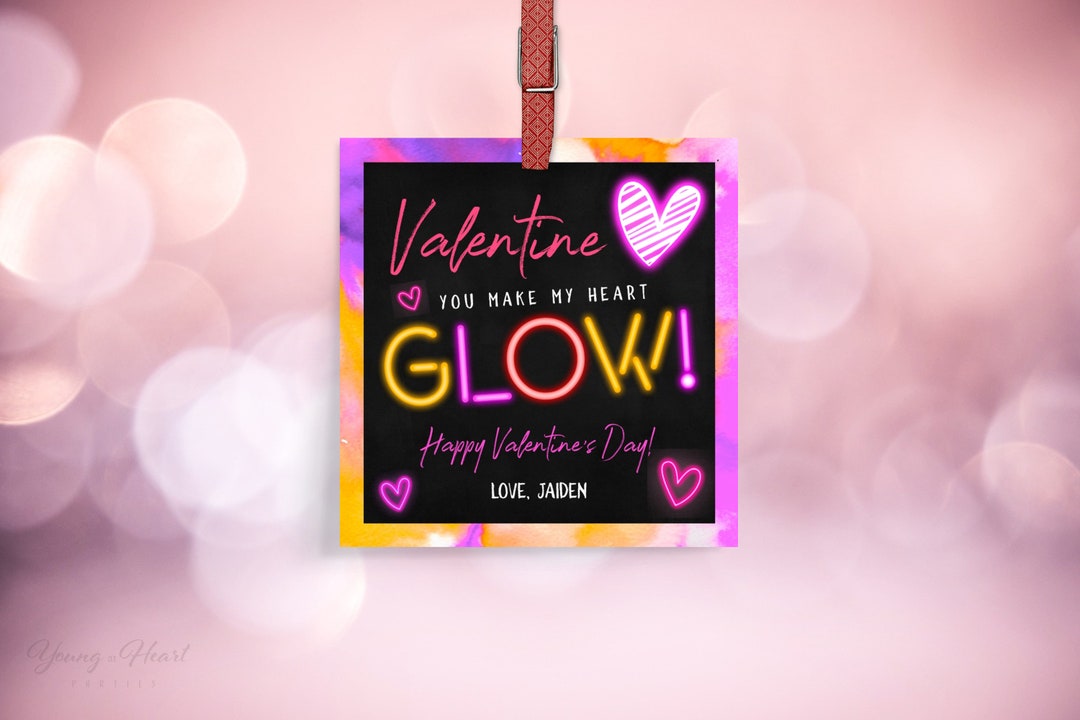Editable Neon You Make My Heart Glow Valentine Glow Stick Gift - Etsy