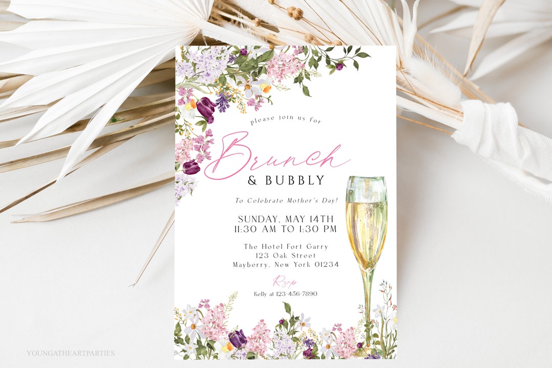 Mother's Day Brunch and Bubbly Invitation, Floral Mother's Day Invite ...