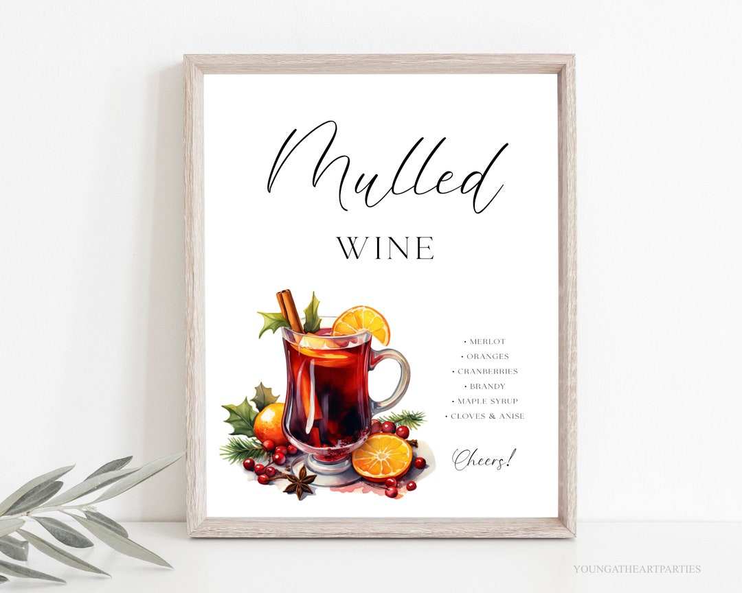 Mulled Wine Cocktail Recipe Sign, Signature Christmas Cocktail Bar Sign ...
