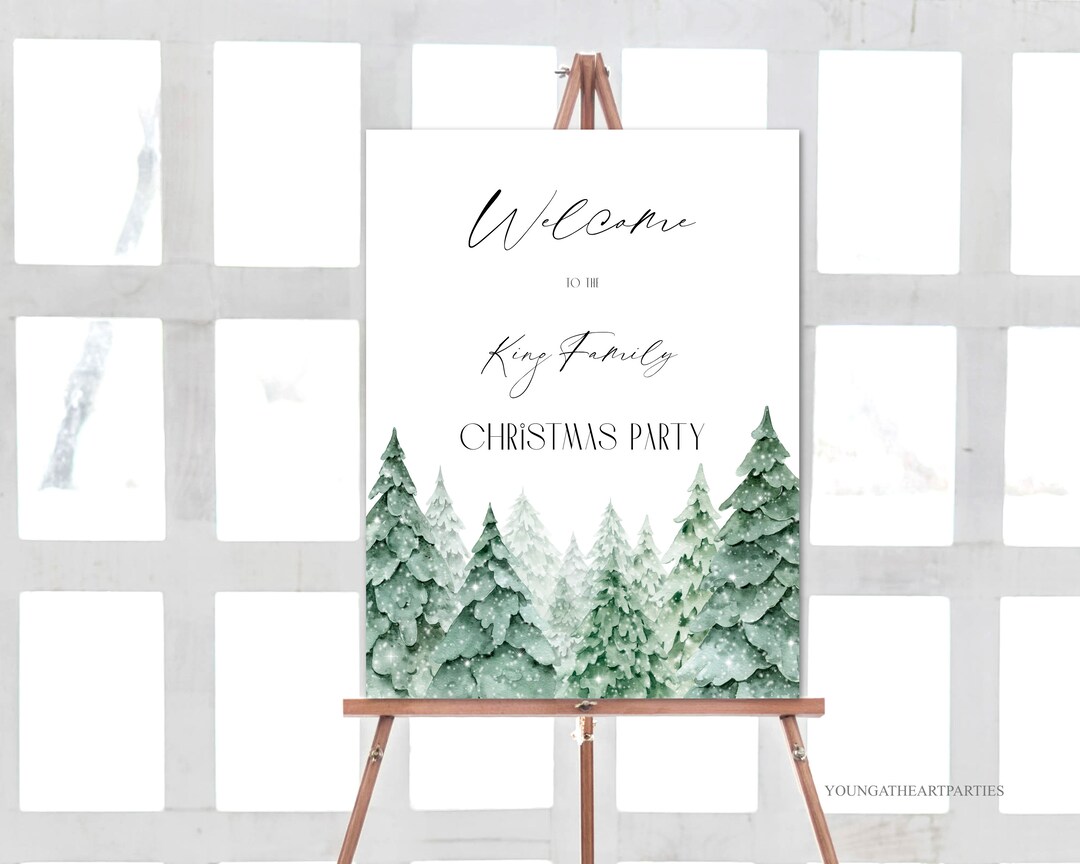 Winter Forest Christmas Party Welcome Sign, Modern Rustic Holiday ...