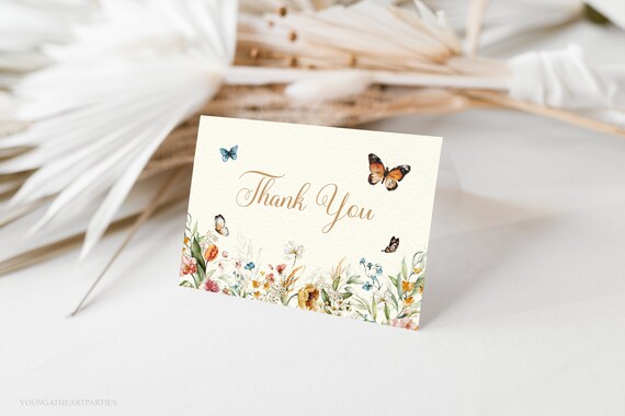 Wildflower Butterfly Thank You Card Template, Bohemian Butterfly Folded ...