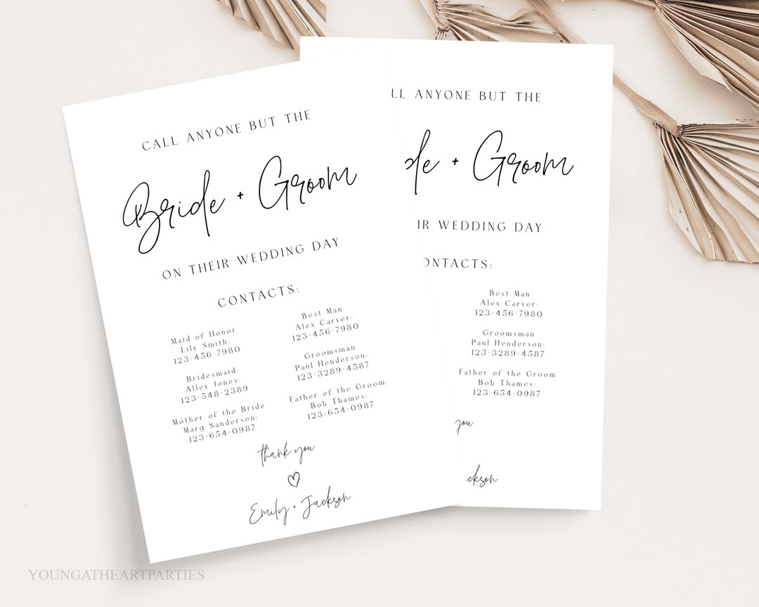 Call Anyone but the Bride or Groom Template, Editable Wedding Contact ...