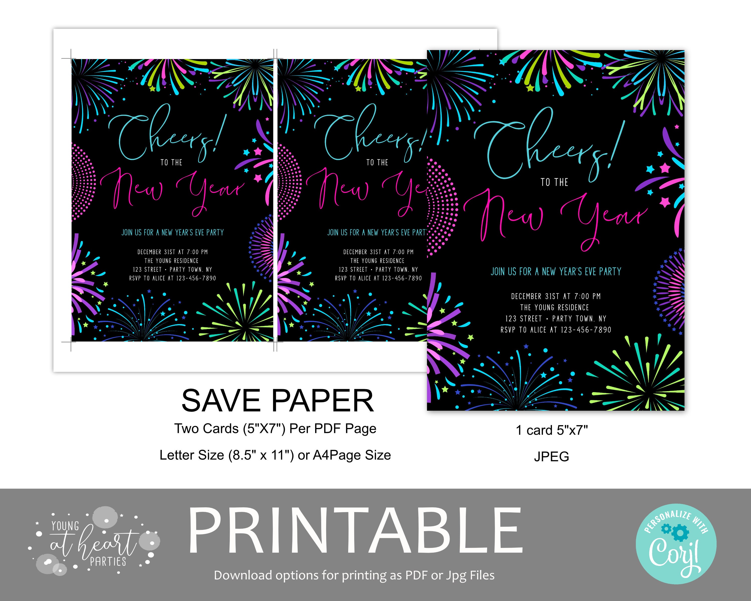 Editable NYE Fireworks Party Invitation Template Cheers to - Etsy Australia