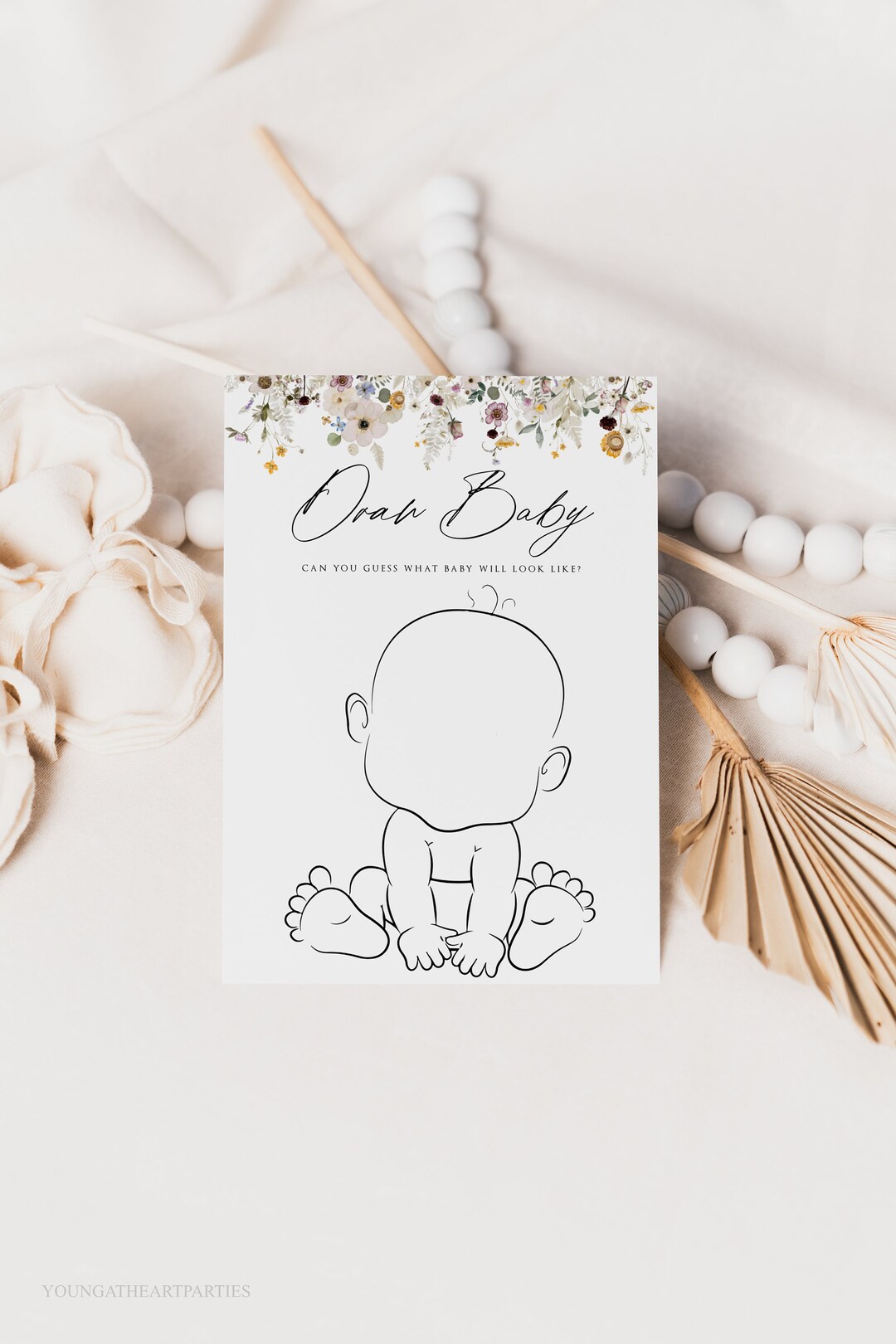 Wildflower Draw Baby Game Template, Editable Baby Shower Game, Boho ...