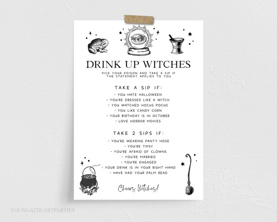 Editable Drink Up Witches Party Game, Vintage Witch Halloween Drinking ...