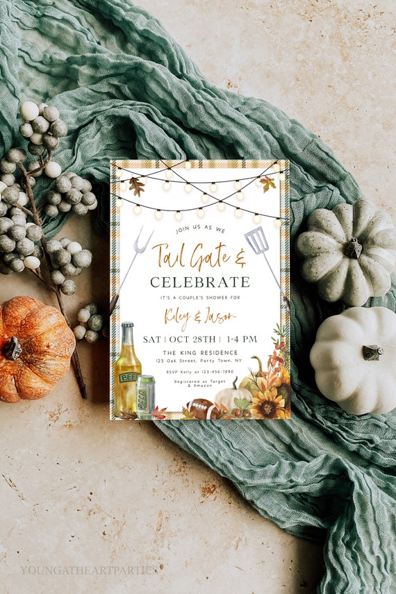 Editable Fall Tailgate and Celebrate Invitation, Tailgate Couple's ...