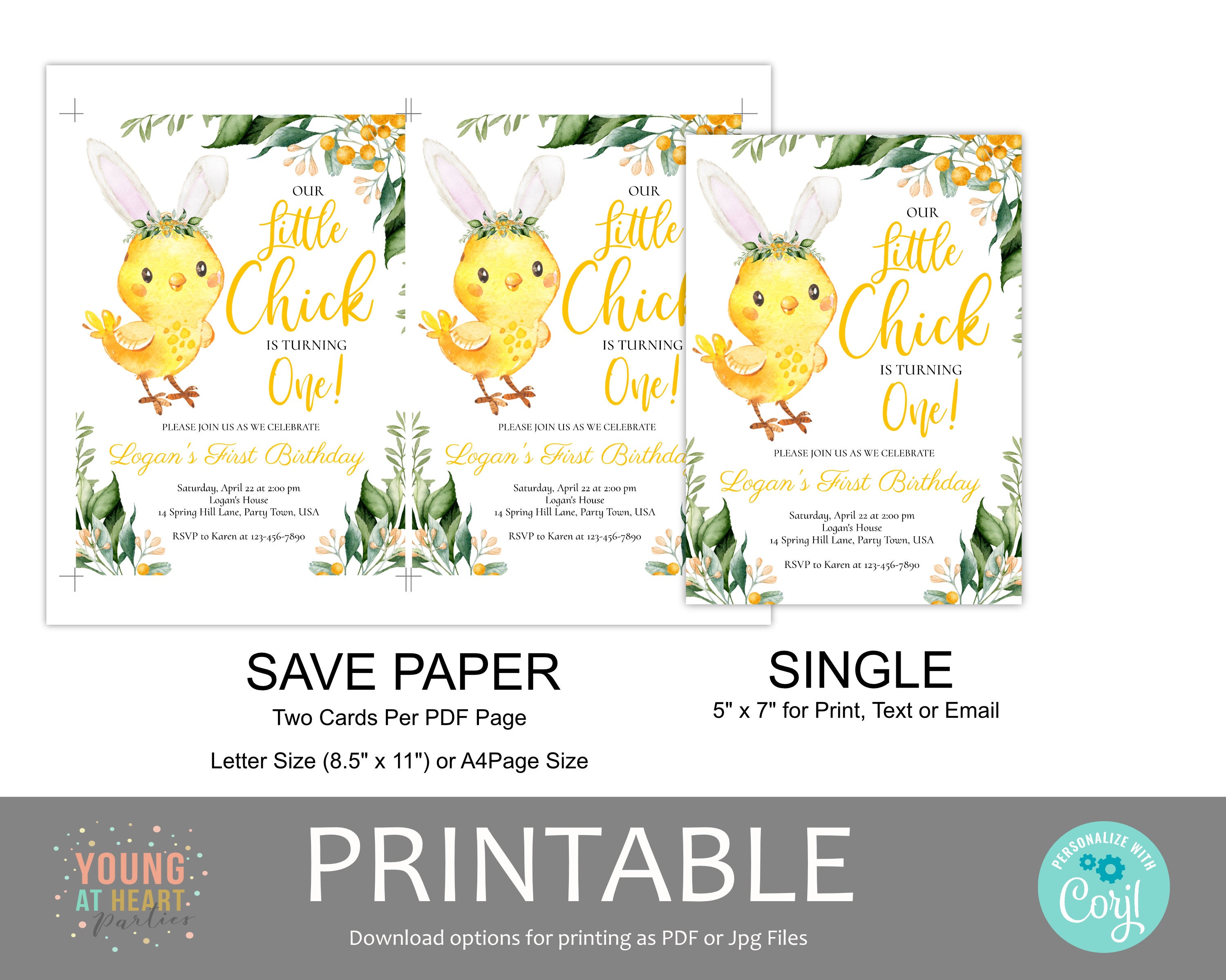 Little Chick Boy Birthday Invitation Template Easter Chick | Etsy
