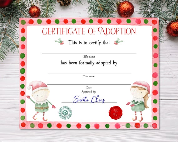 Editable Elf Adoption Certificate Adopt an Elf Letter Elf Activity ...