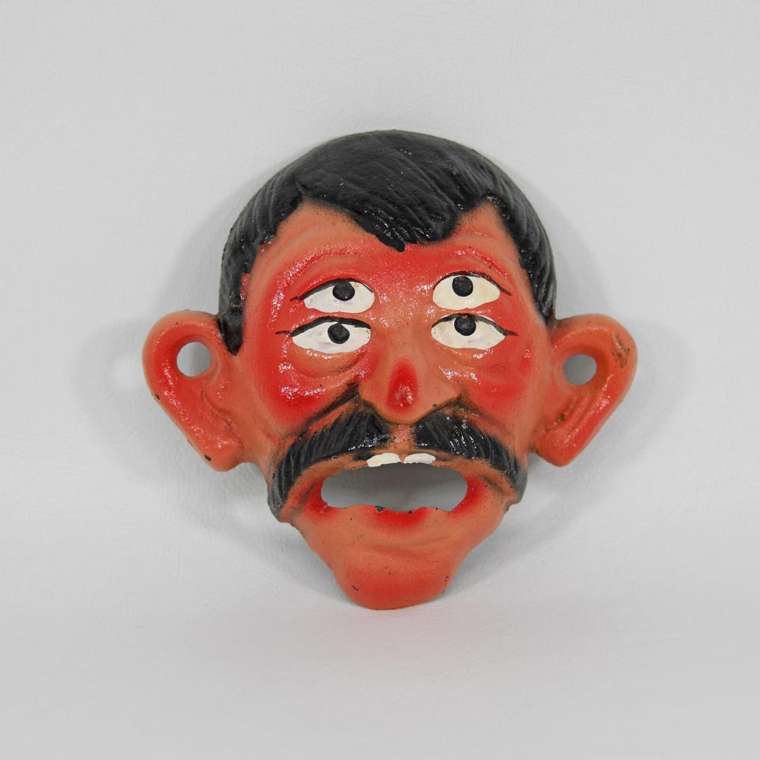 Vintage Wilton 4 Eyed Man Buck Toothed Mustache Drunk Cast Iron Bottle ...