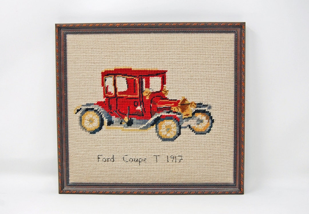 Vintage Needlepoint Classic Car Ford Coupe T 1917 Preworked Brunswick ...