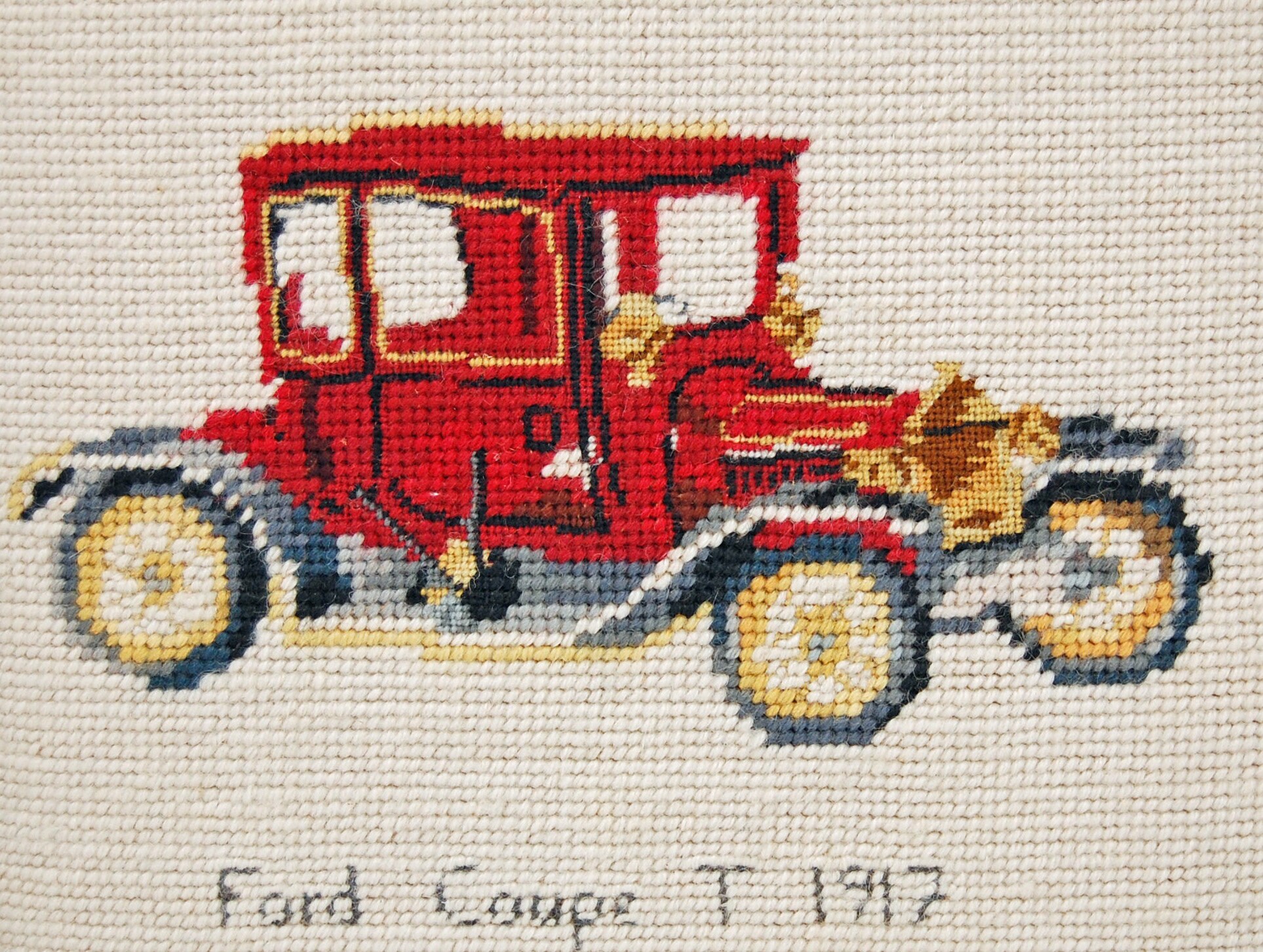 Vintage Needlepoint Classic Car Ford Coupe T 1917 Preworked Brunswick ...