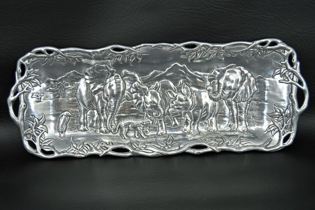 Arthur Court Safari Leopard Rhino Elephant Aluminum Serving Cracker ...