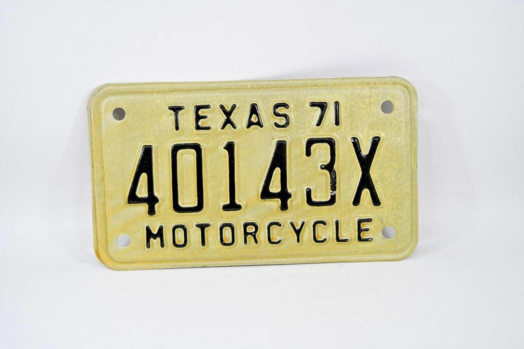 VTG 1971 Texas Motorcycle License Plate 40143X Metal Raised Letters 7x4 ...