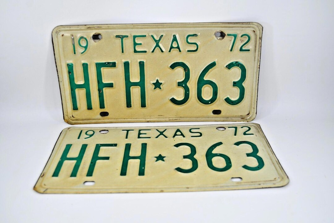 1972 Texas Passenger License Plates Matching Pair Set HFH 363 Vintage ...