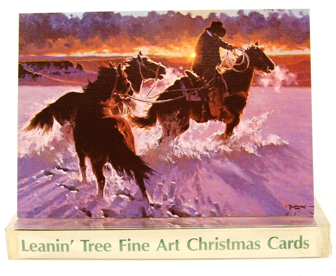 Vintage Leanin Tree Christmas Cards West Horses Cowboy Sunset Snow Dan ...