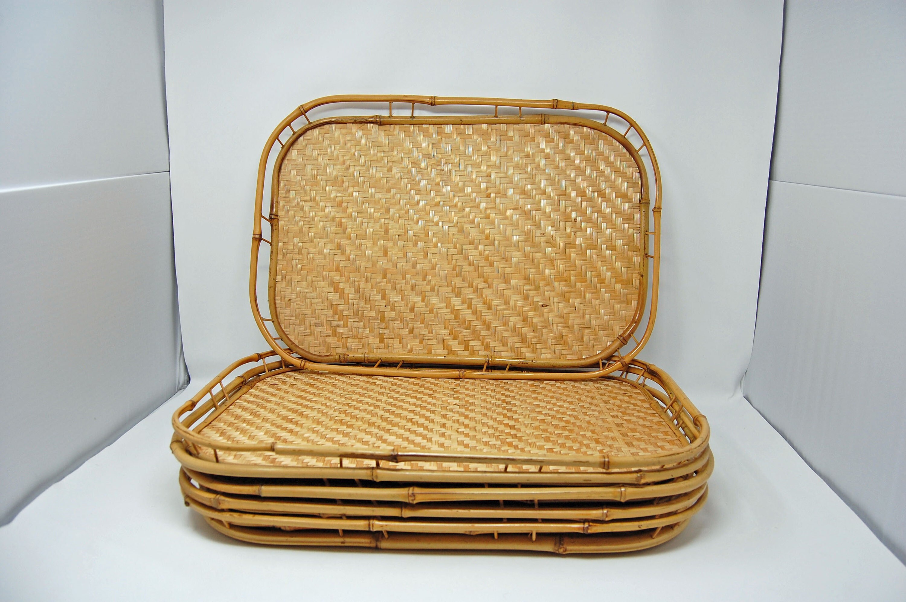 Kitchen & Dining Set of 6 Vintage Bamboo & Wicker Rattan Wood Tiki ...