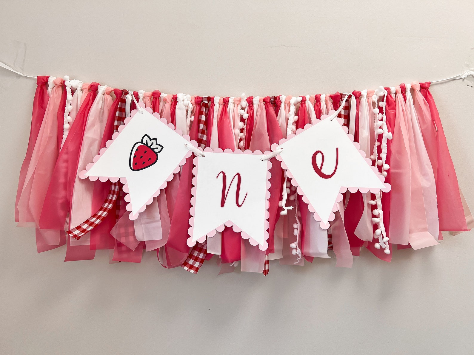 Strawberry Picnic High Chair First Birthday Fringe Banner *ONE Banner ...