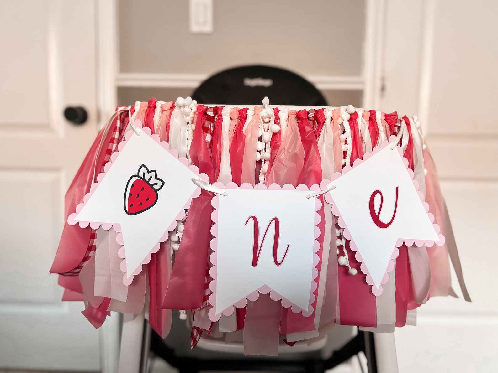 Strawberry Picnic High Chair First Birthday Fringe Banner *ONE Banner ...