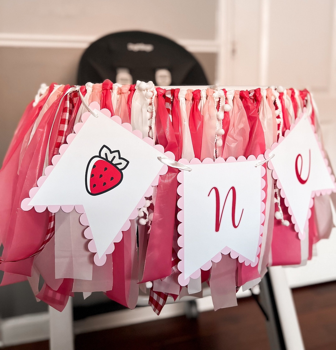Strawberry Picnic High Chair First Birthday Fringe Banner *ONE Banner ...
