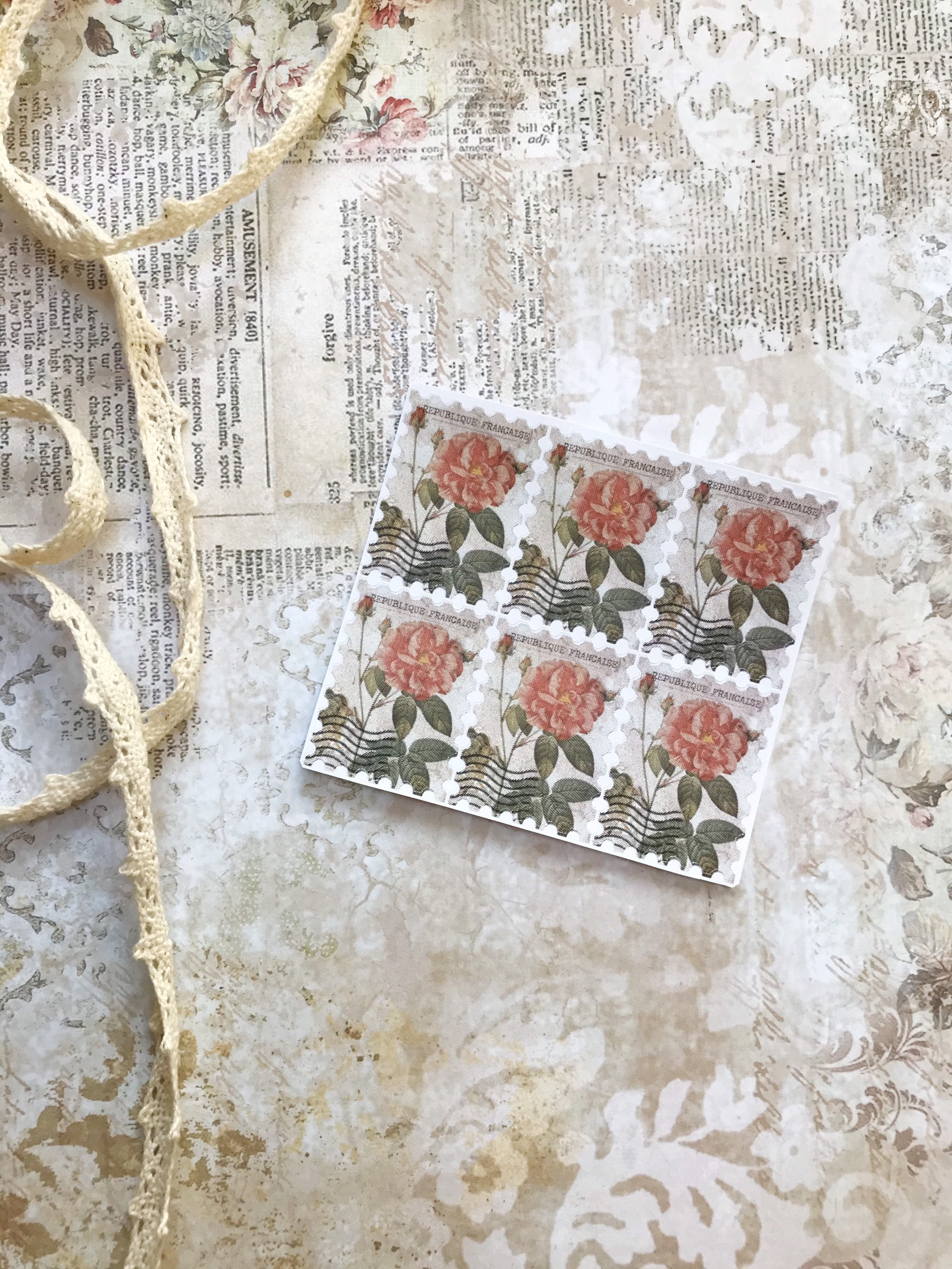 Fake stamps rose sticker sheet | Etsy