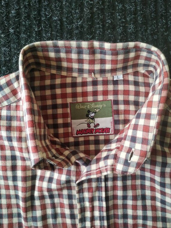 Vintage Walt Disney Mickey Mouse Plaid Long Sleeve Bu… - Gem