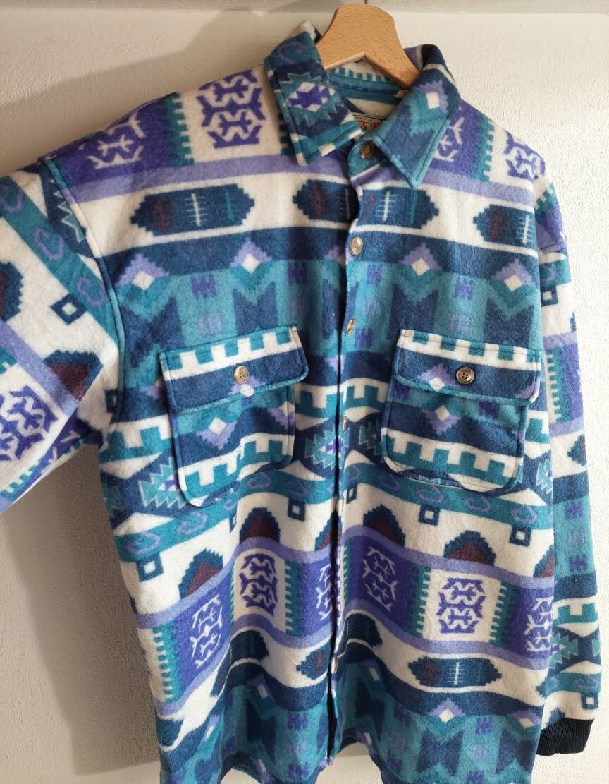 Vintage Crazy Pattern Button Down Shirt Long Sleeve Size L 90s Clothing ...