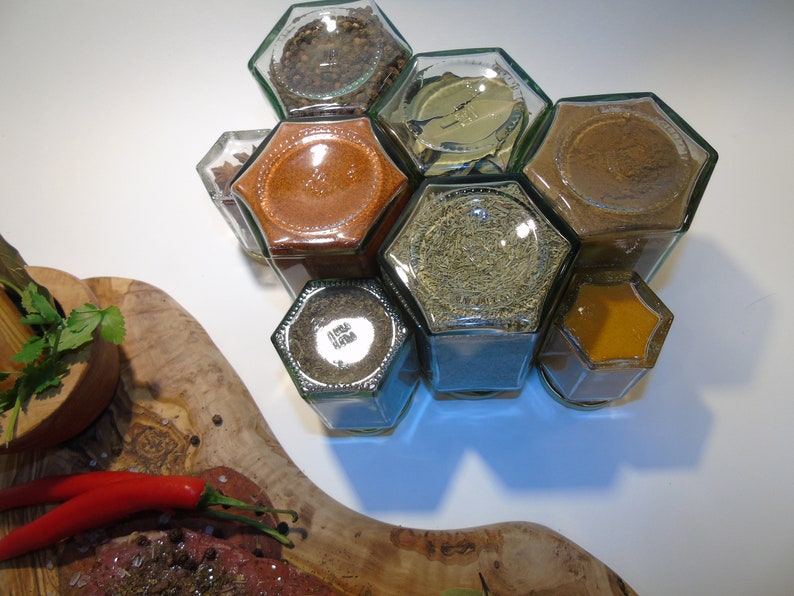 7 Large 280ml Hexagonal Magnetic Spice Jars Filled With Your Selection ...
